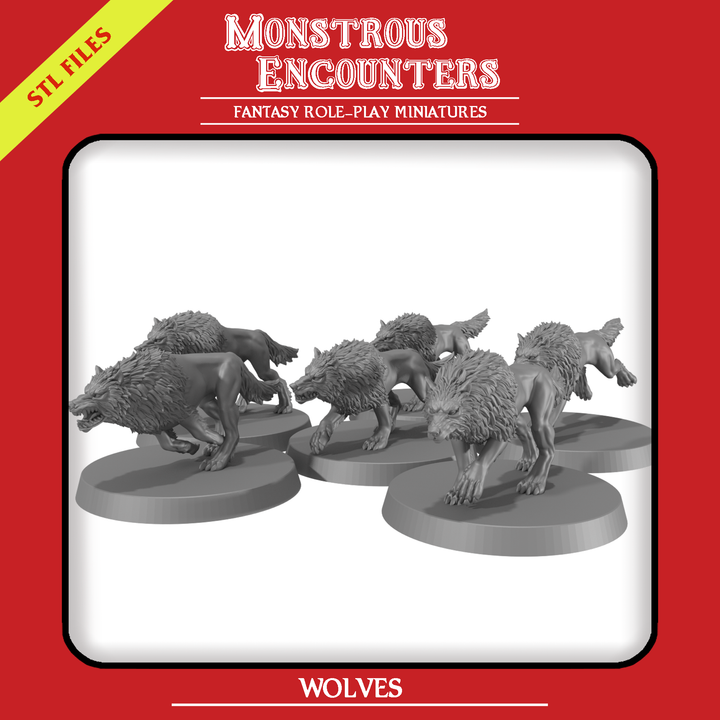3D Printable Wolf Pack by Monstrous Encounters